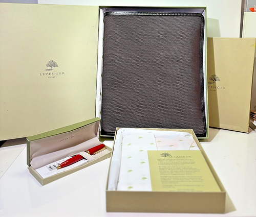 Complete Levenger executive writing set, featuring a high-quality brown ...