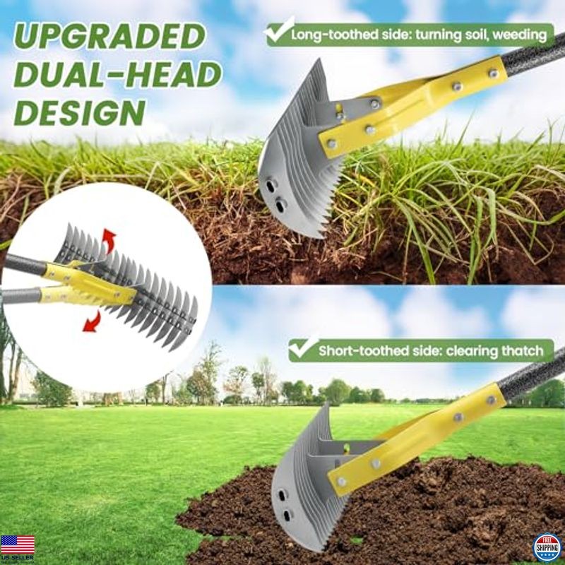 Thatch Rake, 55 inch Heavy Duty Dethatcher Rake Adjustable Dethatching ...