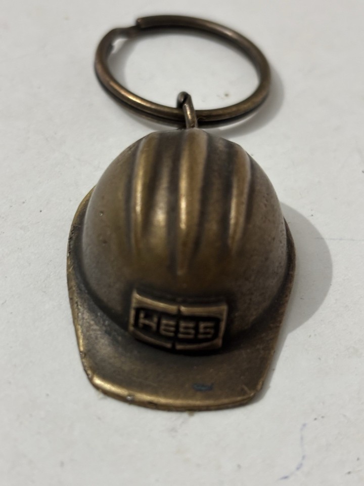 Vintage Hess gas station advertising keychain Brass Construction Helmet ...