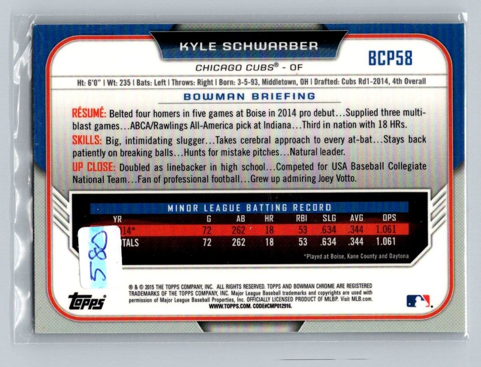 2015 Bowman #BCP58 Kyle Schwarber Chrome Prospects | eBay