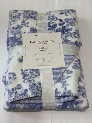 Laura Ashley Blue Floral Reversible Coco Flannel Blanket NEW | eBay
