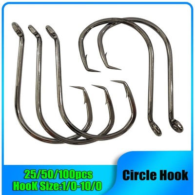 25/50/100pcs Fishing Octopus Circle Hook Carbon Sharpened Hooks Fishing ...