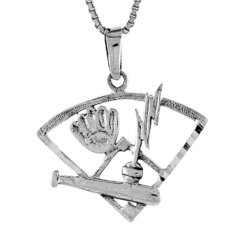 Sterling Silver Baseball Glove & Bat Pendant / Charm, Italian Box Chain ...