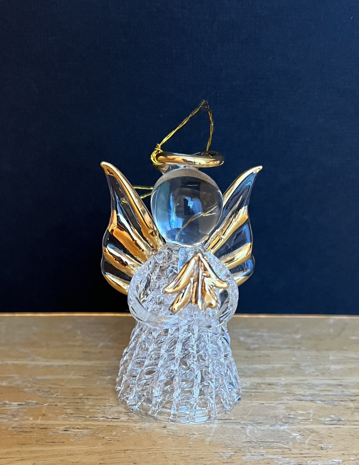 Tiny Spun Glass Angel Ornament with Gold Halos & Holding a Christmas ...