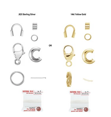 14K Gold or Silver Pearl Bead Strand Kit-Clasp,Cable Thimble,Crimp,Tube ...