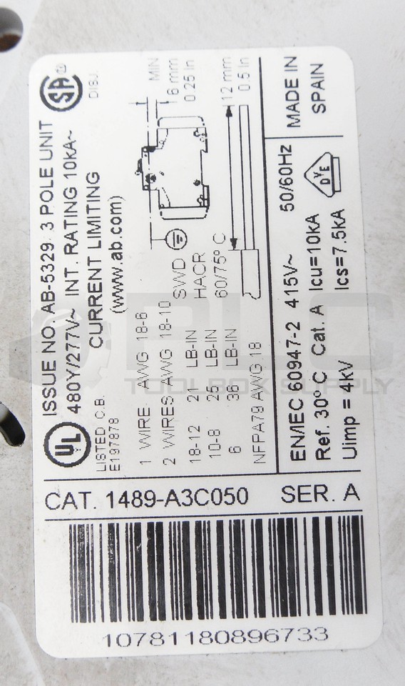 ALLEN BRADLEY 1489-A3C050 /A INTERRUTTORE AUTOMATICO 3 POLI 50/60HZ | eBay
