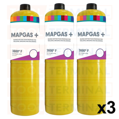 3 x Yellow MAPP / MAP + Plus Pro Gas Cylinder Bottle Brazing Blowlamp ...