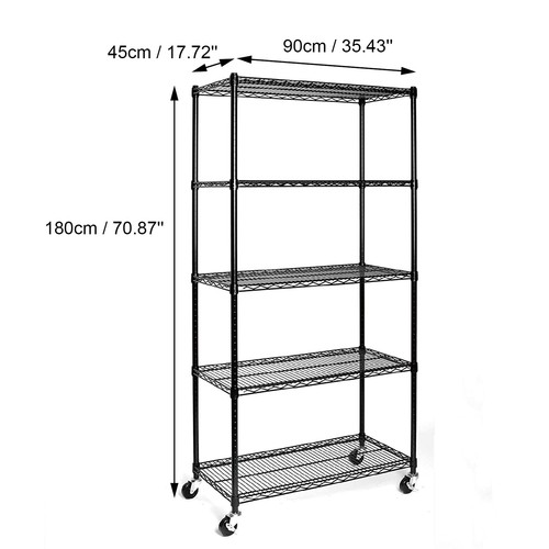 5 Tier NSF Certified Mobile Steel Wire Shelving Unit Black Storage Rack ...
