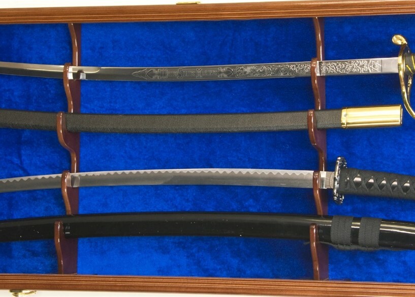 Sword Display Case Double Saber Scabbard Samurai Walnut Blue Wood ...