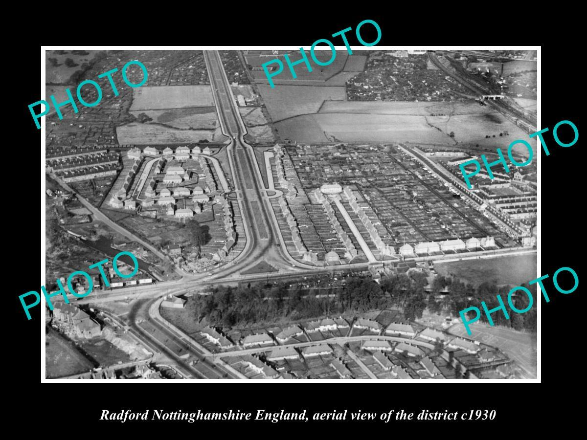 OLD POSTCARD SIZE PHOTO RADFORD NOTTINGHAMSHIRE ENGLAND AERIAL VIEW ...