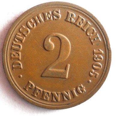 1905 GERMAN EMPIRE 2 PFENNIG - Excellent Collectible Coin - FREE SHIP ...