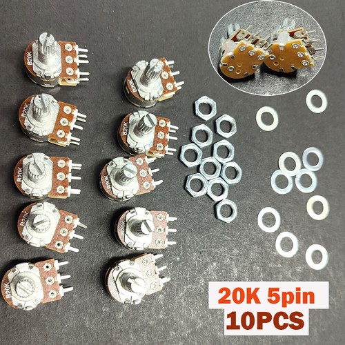 10Pcs B20K 20K WH148 5 Pins Potentiometer with Switch Shaft 15mm 5 Pin ...