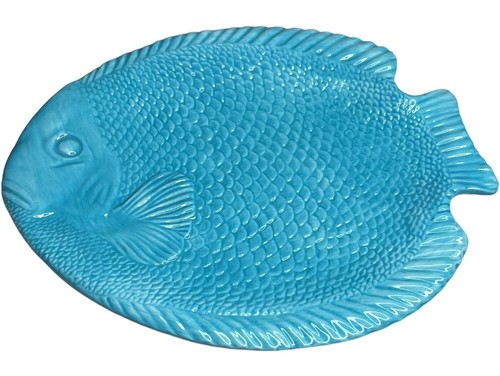 Aqua Blue Style-Eyes Baum Bros Embossed Ceramic Fish Collection 15 inch ...