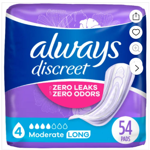 Always Discreet Adult Moderate Long Incontinence Pads, Up to 100% Leak ...
