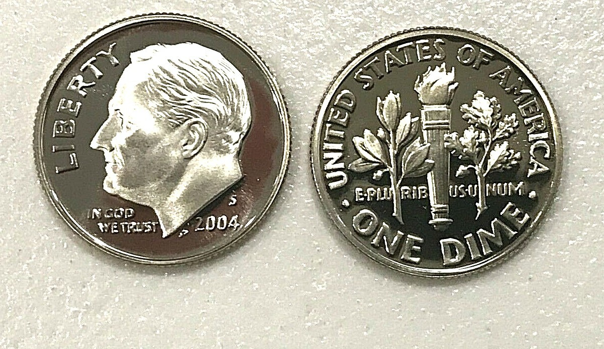 (8) 2004 S ROOSEVELT DIME Lot, DCAM COINS TAKEN FROM PROOF SETS (8 ...