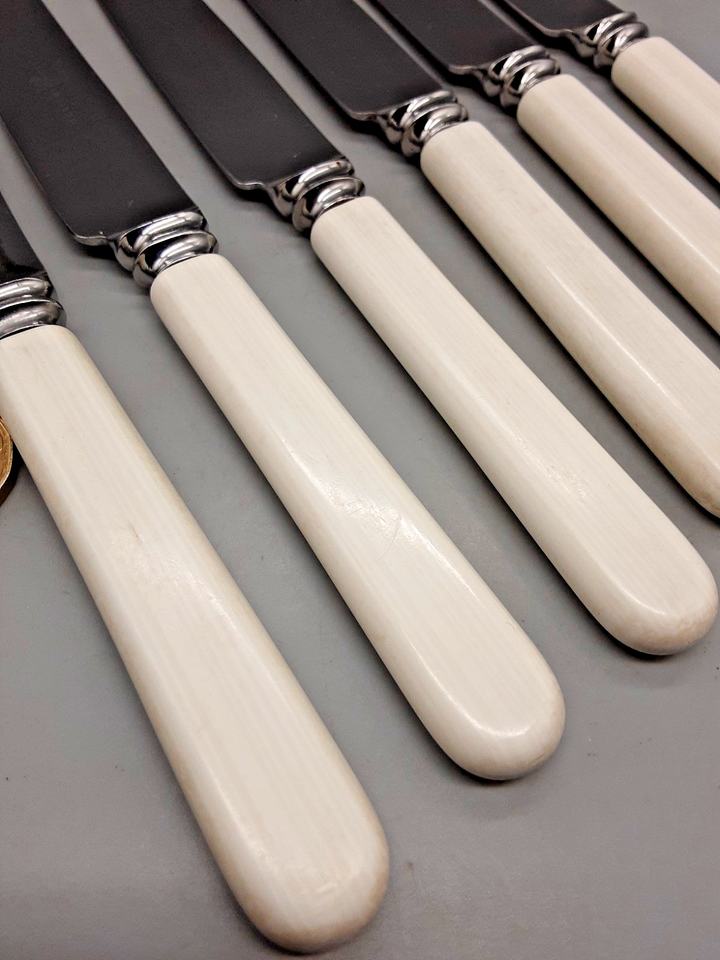 6 Vintage Viners Stainless with Pale Cream Handles Dinner Knives -23 ...