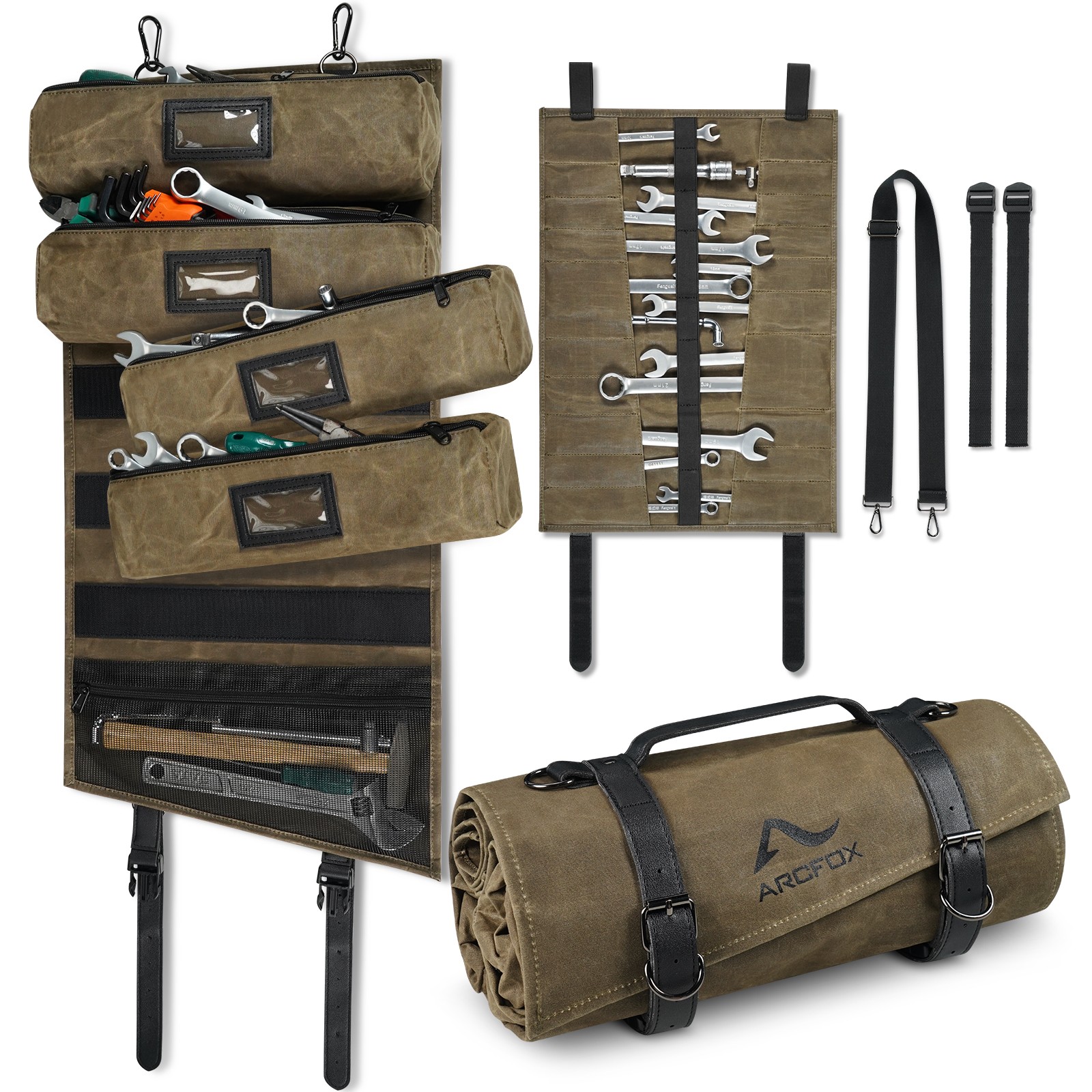 ARCFOX Roll Up Tool Bag Heavy Duty Tool Pouches Tool Bag Organizer W/ 6 ...