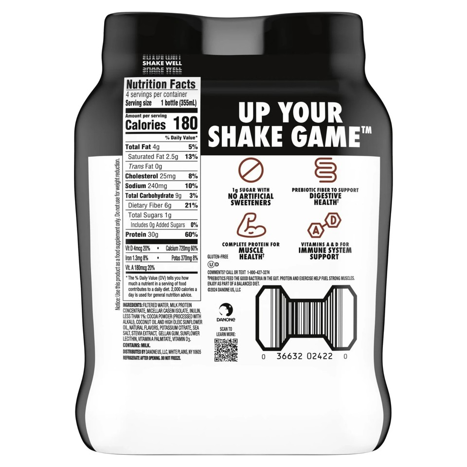 Oikos Protein Shake Shelf Stable Chocolate,30g Protein 12 fl Oz 4 Count ...