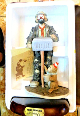 RARE Emmett KellyJr.Flambro # 9855 Hurdy Gurdy clown 12" with Base #826 ...