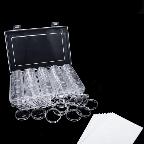 100Pack Clear Coin Capsule Round Plastic Holder Container Storage Box ...
