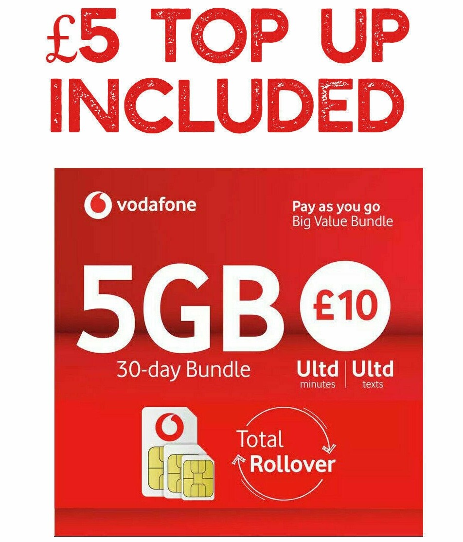 Vodafone Official Pay as you go SIM Card PAYG with £5 Credit LAST FEW ...