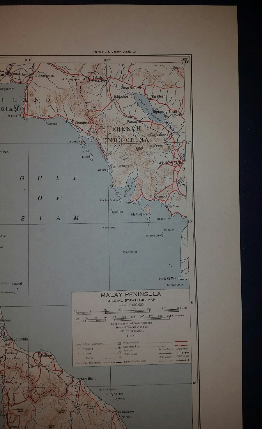 1944 US Army Special Strategic Map Malay Peninsula Singapore Penang WW ...