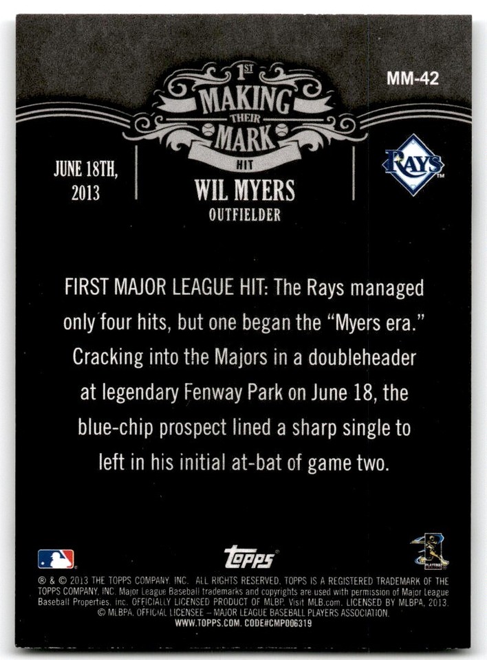 2013 TOPPS UPDATE MAKING THEIR MARK WIL MYERS TAMPA BAY RAYS #MM-42 | eBay