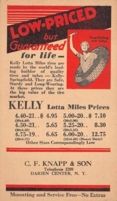 USA SCOTT UX27 POSTAL CARD KELLY TIRES CF KNAPP NEW YORK ADVERTISING ...