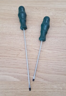 2pc Long Thin Flat Head Slotted Screwdriver Set Magnetic Precision Grip ...