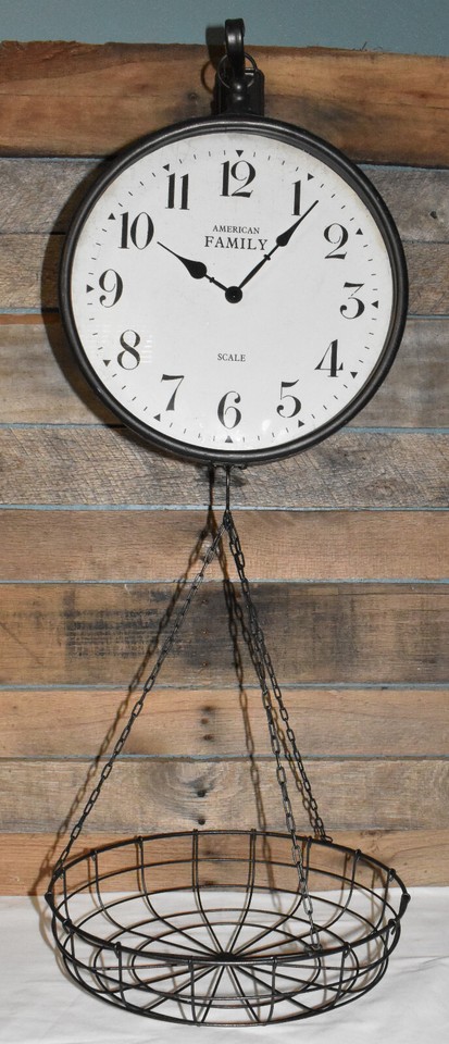 Large Vintage Inspired General Store Scale Clock with Hanging Vegetable ...