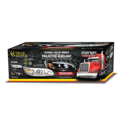 chrome peterbilt 386/387 headlights w/white high power led daytime ...