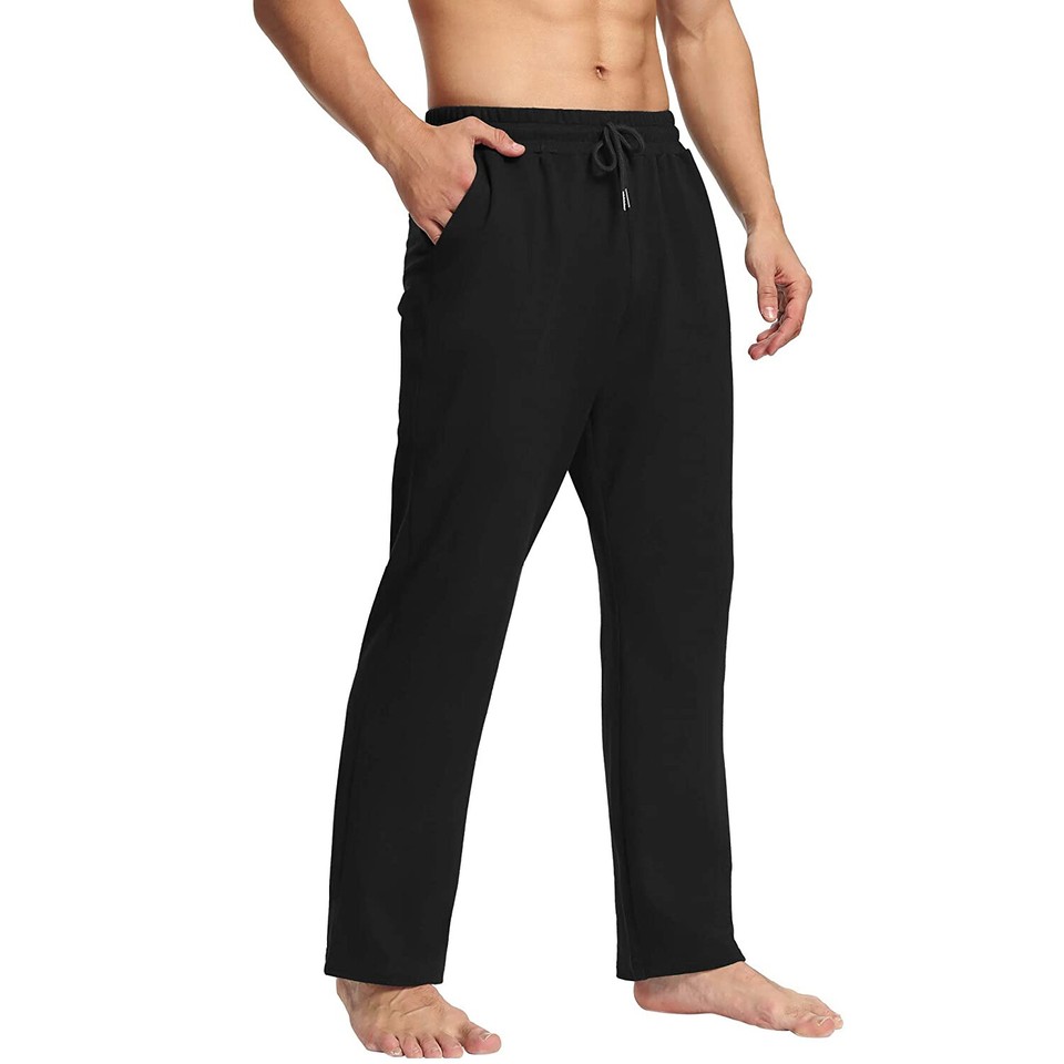 Men's Open Bottom Pants Sweatpants Joggers Gym Workout Fleece Line with ...