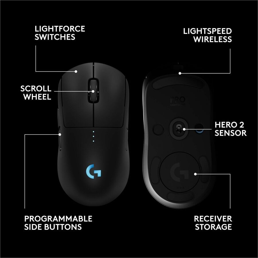 Logitech G PRO 2 LIGHTSPEED Black - 32000 dpi - 4 Programmable Buttons ...