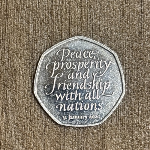 VERY RARE, (BREXIT) 50p coin Peace prosperity and friendship with all ...