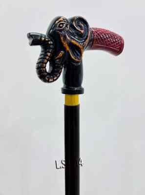 Wood Cane with Carved Grip Handle, Carving Elephant Walking Sticks as ...