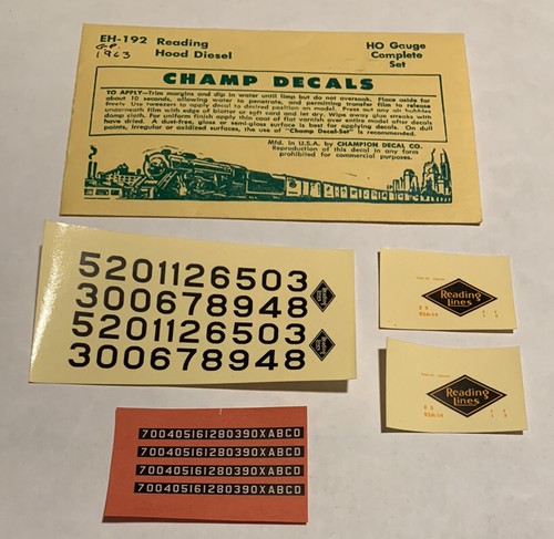 CHAMP HO DECAL - READING / RDG DIESEL LOCOMOTIVE-YELLOW & GREEN/BLK LET ...