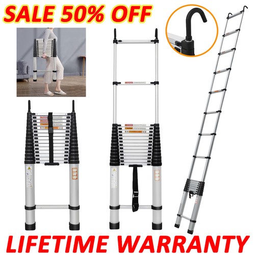 20.3ft 6.2m Extension Ladder Aluminum Folding Ladders w/ Safety Hooks ...