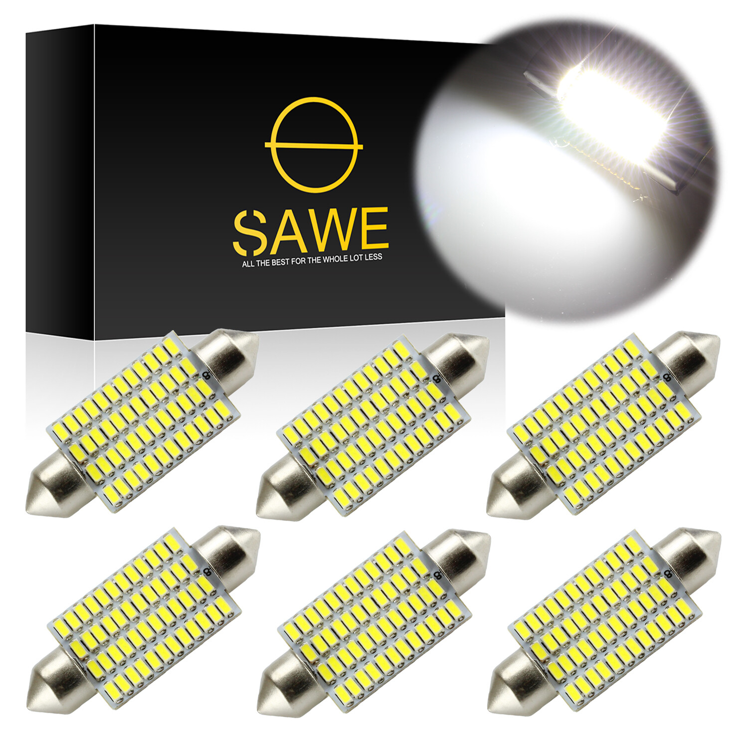 6 X SAWE 41MM 578 211-2 212-2 LED INTERIOR BULB DOME MAP LIGHT 6000K ...