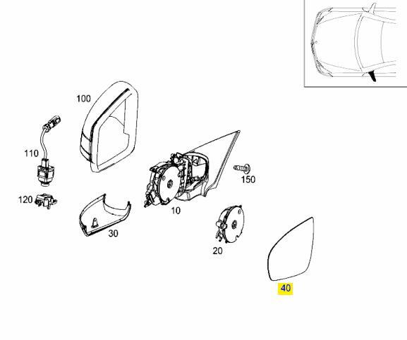 Mercedes-Benz E W212 C W204 Class Right Mirror Glass Dimming ...