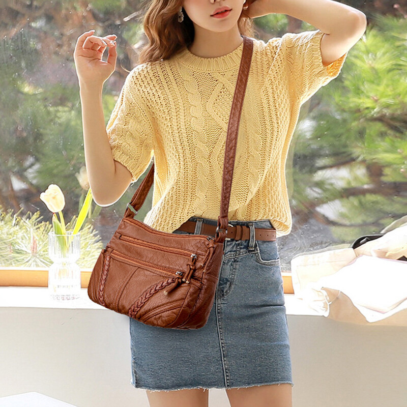 Women Ladies Messenger Shoulder Bag Soft Leather Crossbody Multi Pocket ...