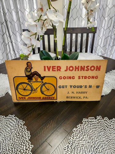 RARE 1930s IVER JOHNSON Bicycle Adver Sign BERWICK PENNSYLVANIA. J.N ...