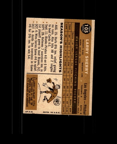1960 Topps 105 Larry Sherry RC VG #D1,399269 | eBay