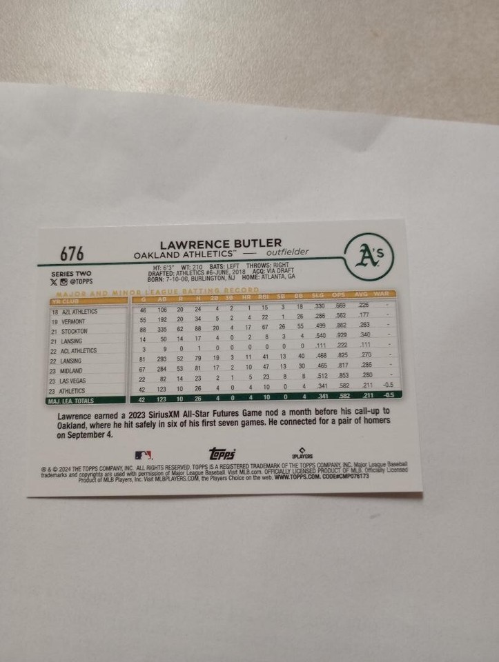 2024 Topps Series 2 - #676 Lawrence Butler (RC) Oakland A's rookie | eBay