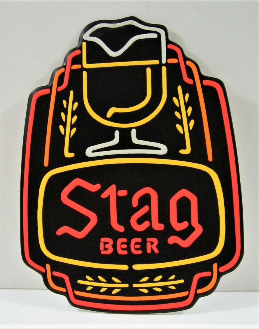 Vintage Stag Beer W/ Stein Neon Style Embossed Cardboard Sign Old Dist ...