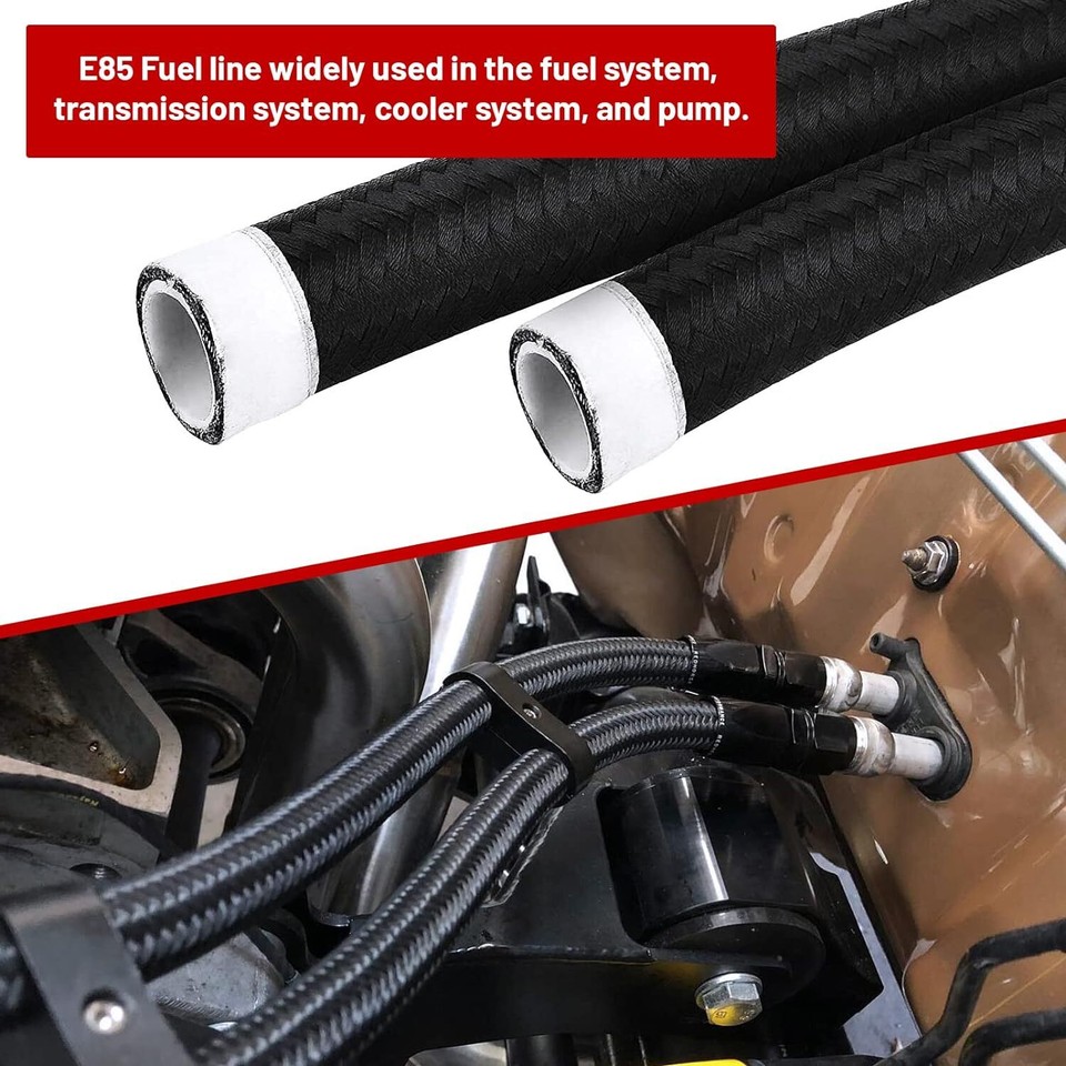 6AN 8AN 10AN PTFE E85 Black Nylon Braided Fuel Line Kit 10FT with Hose ...