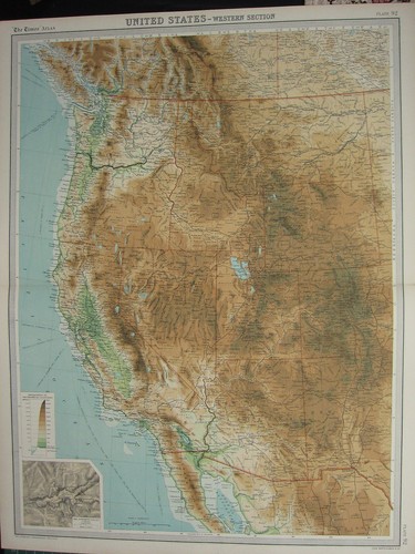 1920 LARGE MAP ~ UNITED STATES WESTERN SECTION CALIFORNIA NEVADA ...