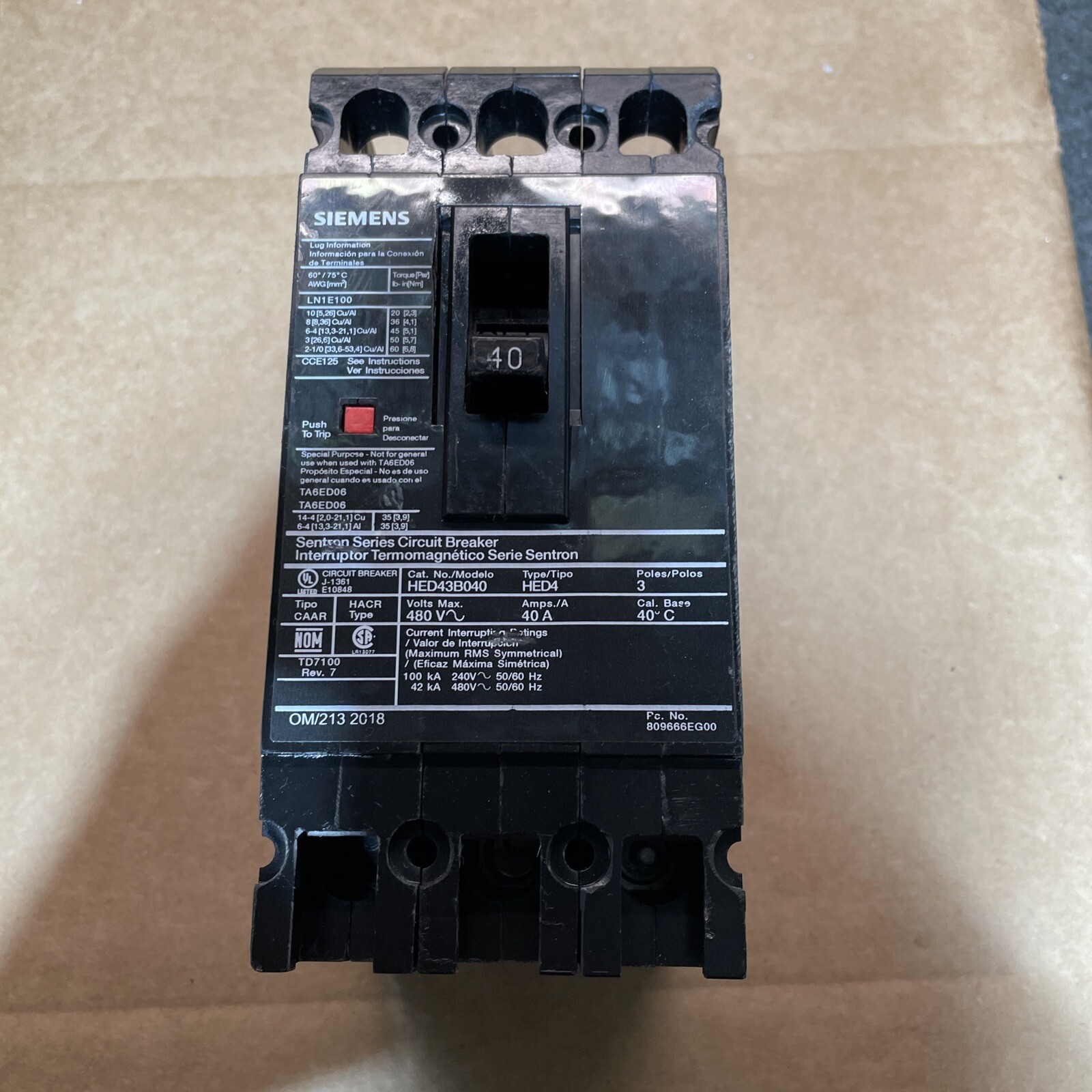 Siemens ED63A040 40 Amp 600V Circuit Breaker - Black for sale online | eBay
