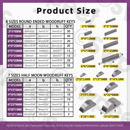211Pcs Metric Woodruff Key Assortment Kit with 15 Sizes Woodruff ...