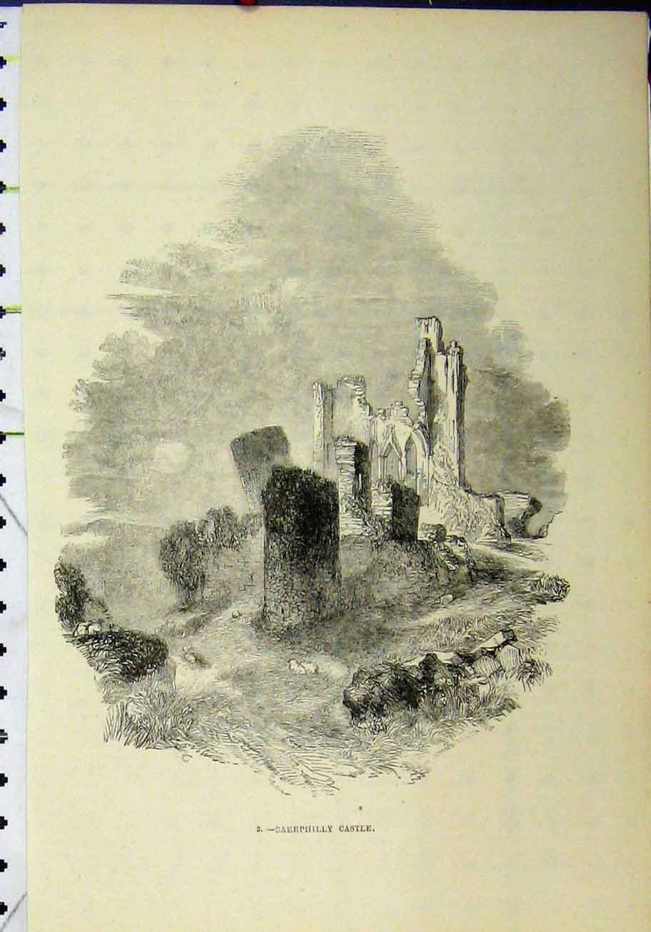 Original Old Antique Print View Caerphilly Castle Irleland Ruins ...