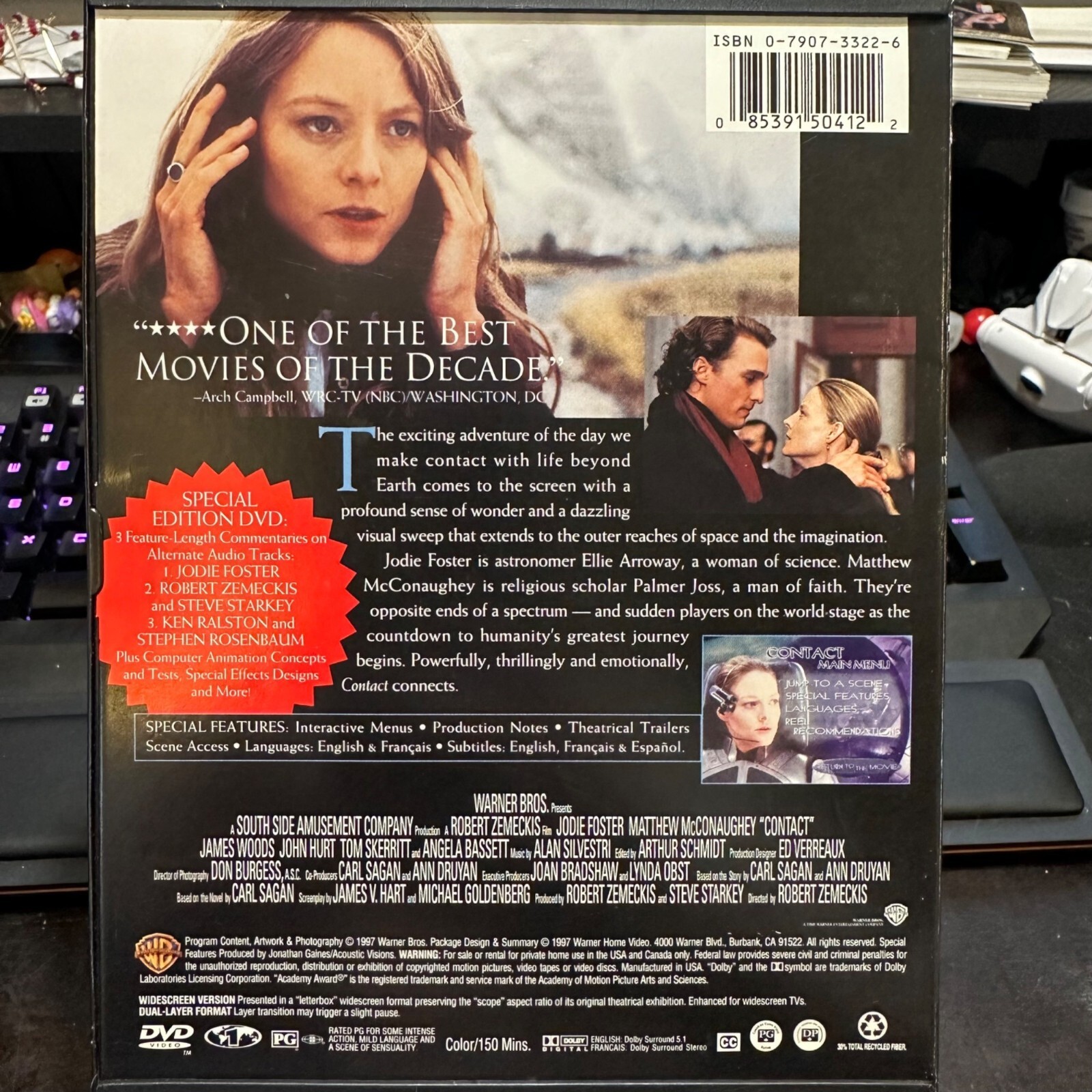 Contact DVD Jodie Foster Matthew McConaughey Zemeckis Space PG 1997 ...